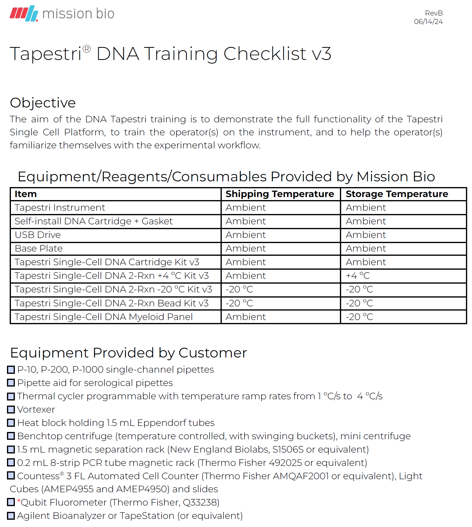 Tapestri DNA-Only Training Checklist – Mission Bio Support Center